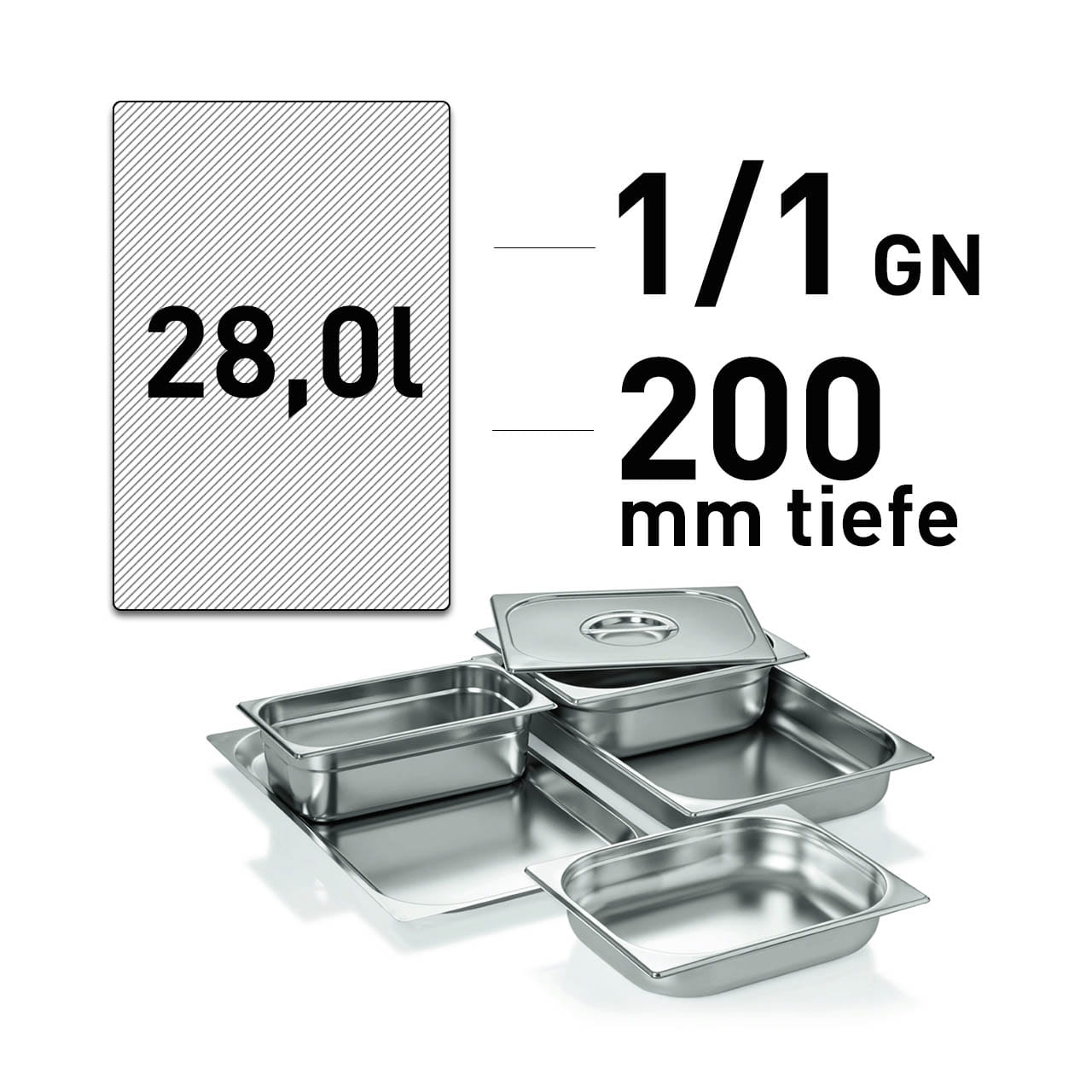 GN 1/1 Behälter ECO-Line – Edelstahl, 200 mm, 28 l